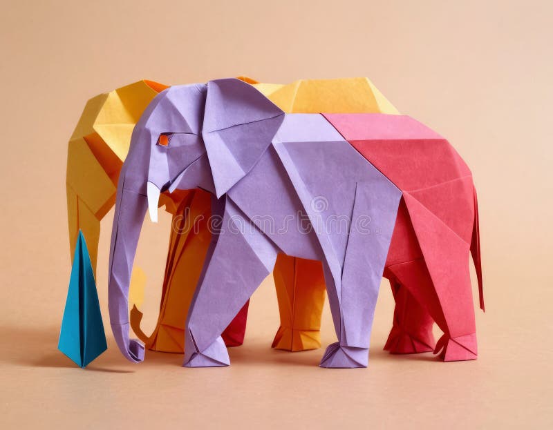 Origami Elephant Made of Colored Paper. Three-dimensional Figurine ...