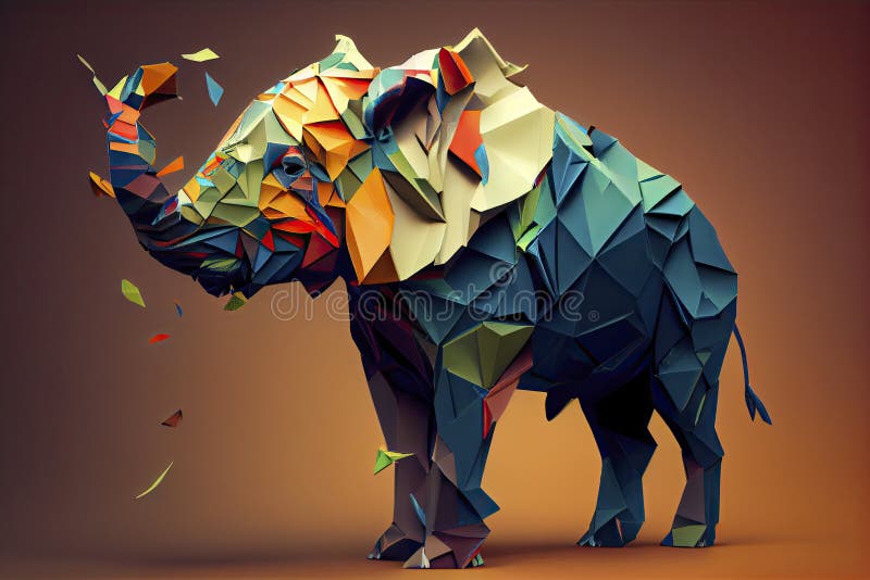 Origami Elephant Vray Rendering Alberto Seveso Art Multi Colored Stock ...
