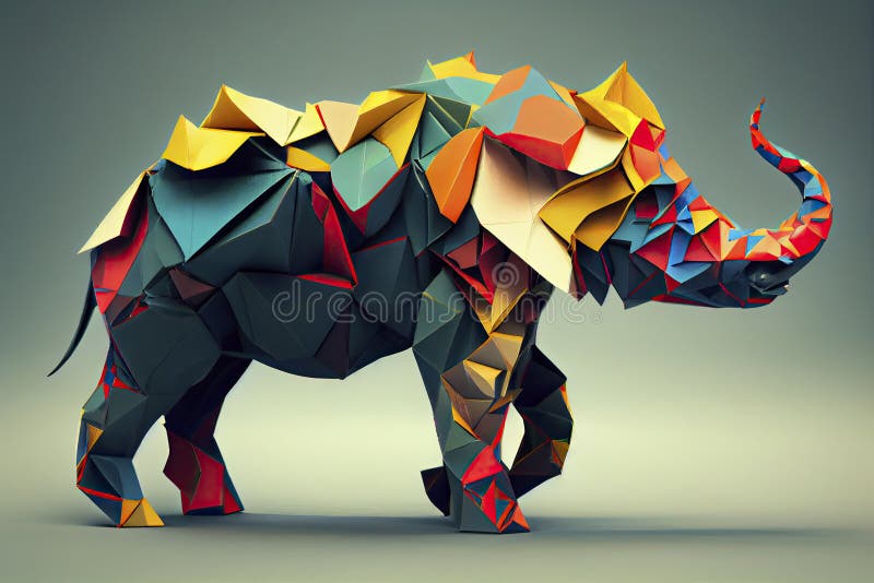 Origami Elephant Vray Rendering Alberto Seveso Art Multi Colored Stock ...