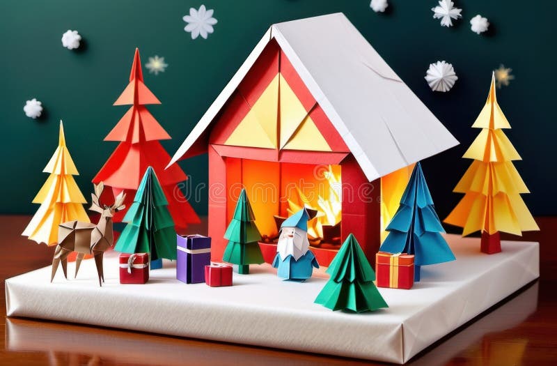 Origami Figures in a Christmas Scene at 30-11-2024 Stock Illustration ...