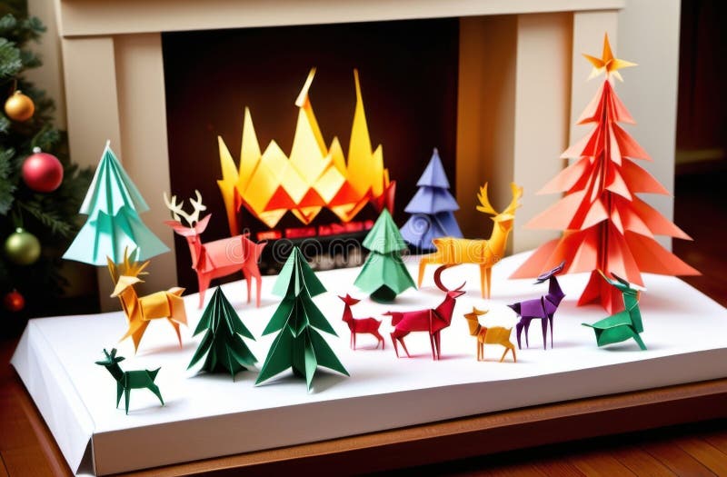 Origami Figures in a Christmas Scene at 30-11-2024 Stock Illustration ...