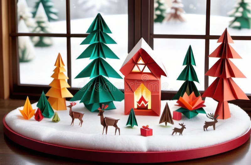 Origami Figures in a Christmas Scene at 30-11-2024 Stock Illustration ...