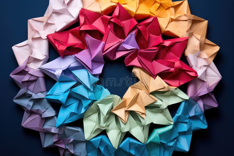 Origami Figures Made from Colorful Paper Arranged in a Circular Pattern ...