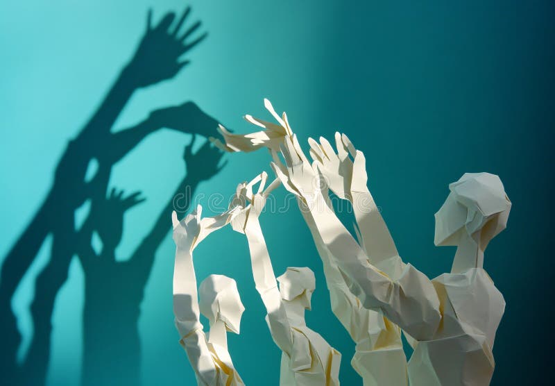 Origami Figures Reaching Upward Towards Shadowy High Quality Image ...