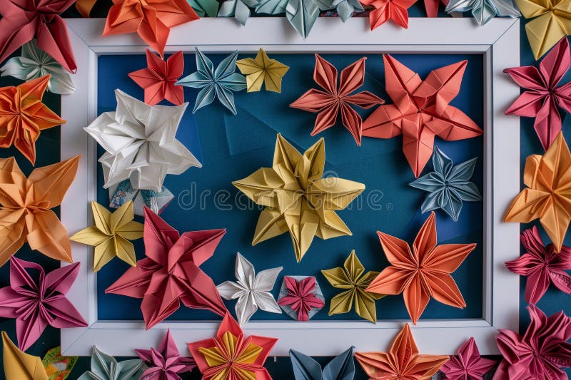 Origami Floral Patterns Arranged in a Frame for Wall Art Stock Photo ...