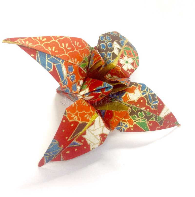 Origami Red Flower White Isolated. Stock Photo - Image of paper, leaf ...