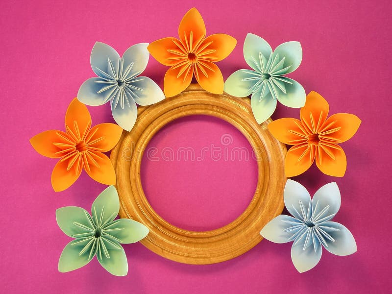 Frame with origami flowers stock image. Image of flower - 15553727