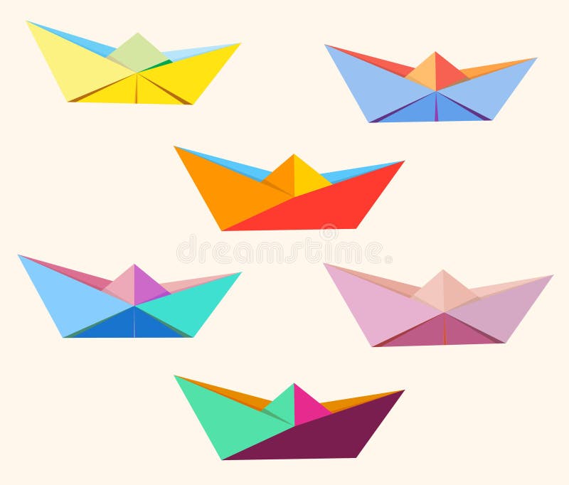 Origami Folded Paper Boat Set of 6 Stock Vector - Illustration of boat ...