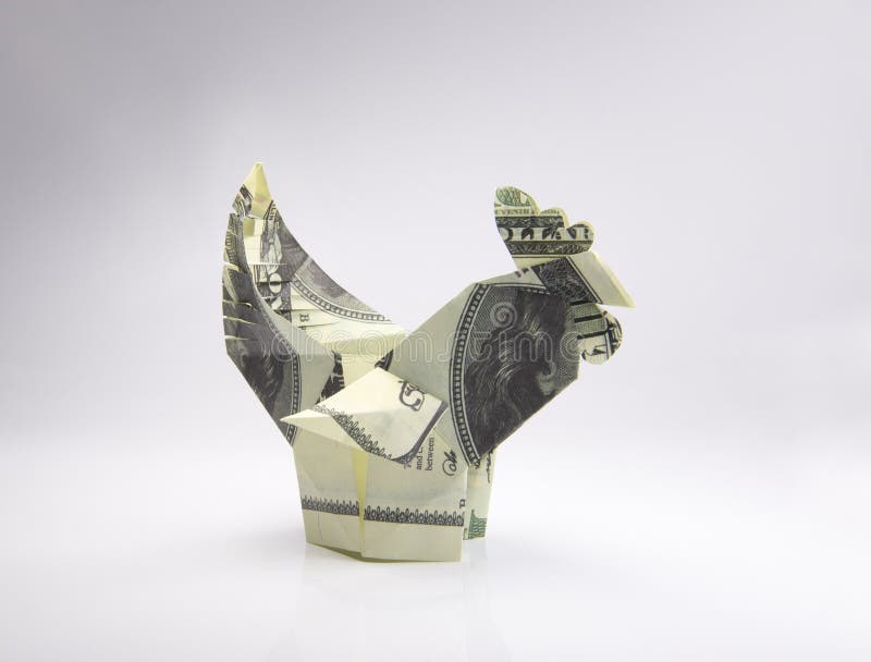 Money Origami ROOSTER Folded with Real One Dollar Bill Isolated on ...