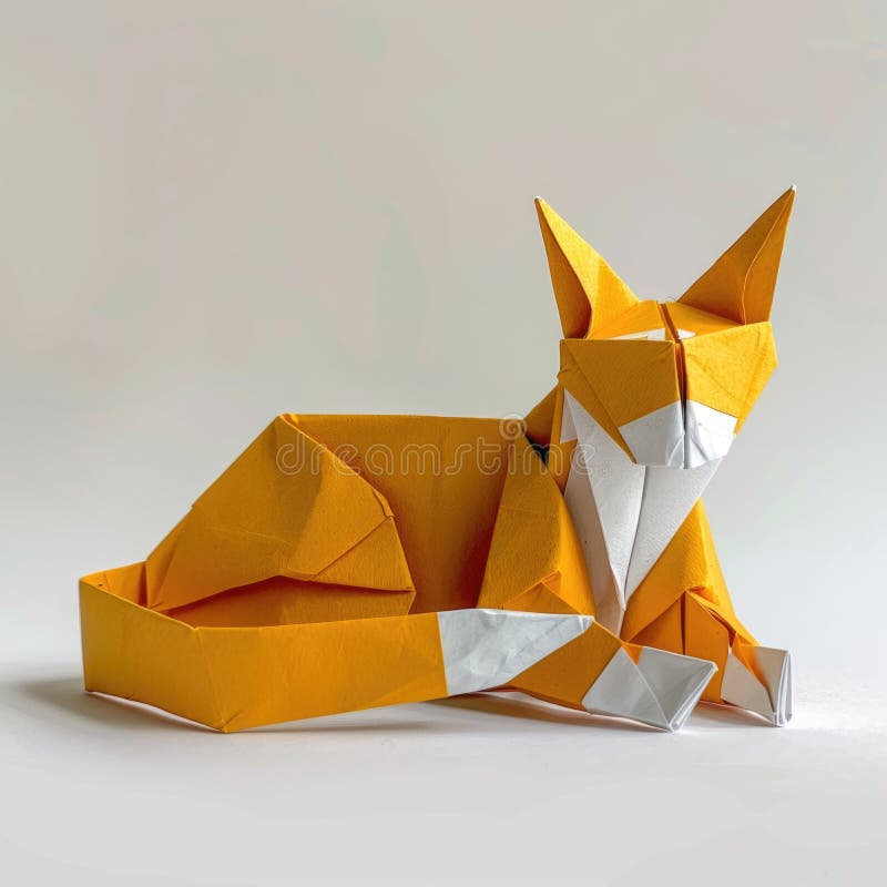 An Origami Fox Sitting on a White Surface, Origami Craft, Greeting Card ...