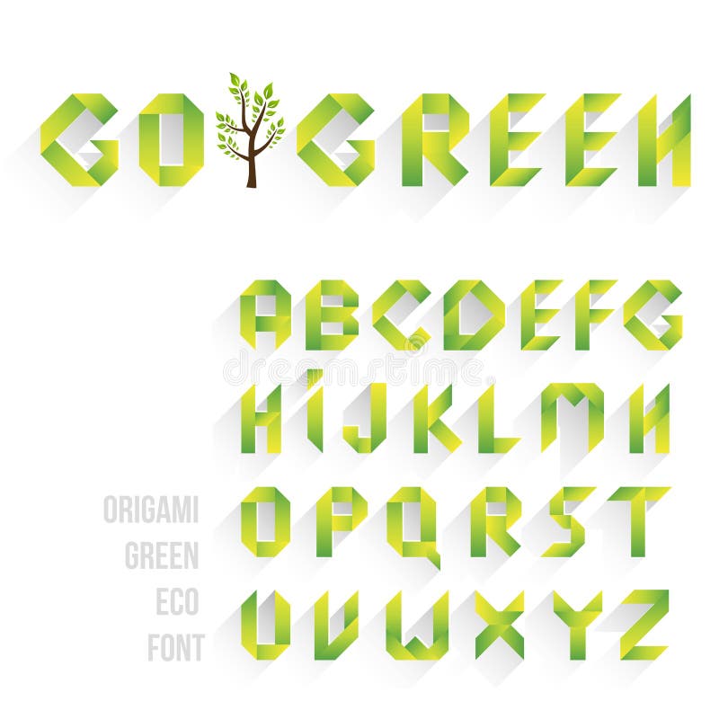 Origami Green Eco Font. Alphabet Letters Stock Vector - Illustration of ...