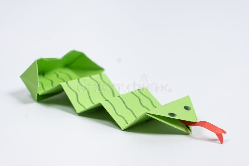 Origami Green Snake, DIY Paper Crafts, White Background Stock Photo ...