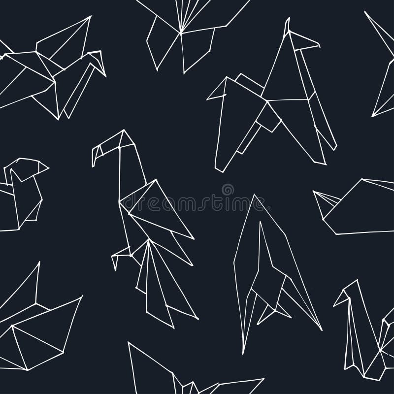 Origami Hand Drawn Doodle Seamless Pattern. Vector Illustration of ...
