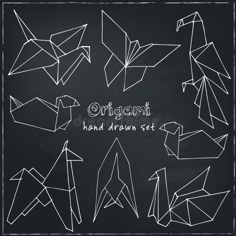 Origami Hand Drawn Doodle Set. Vector Illustration of Figures from ...