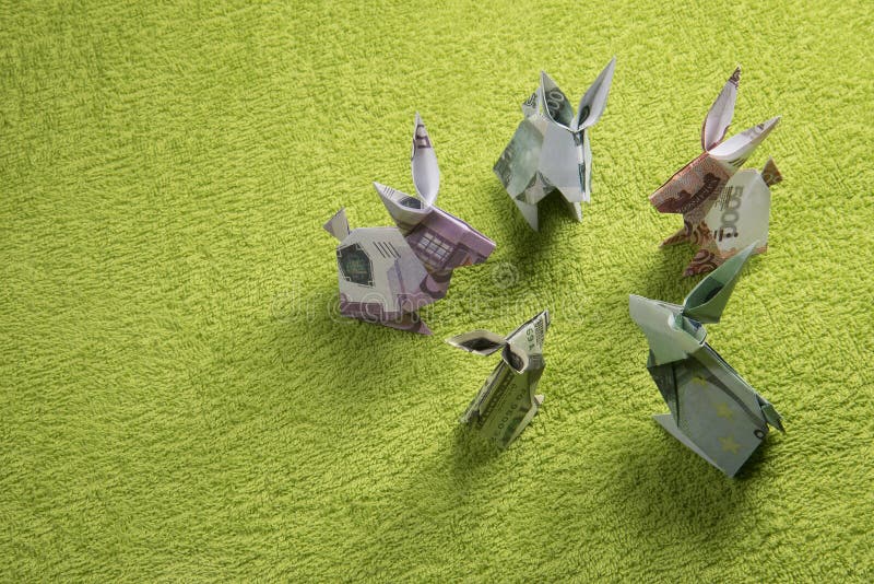 Money RABBIT Origami Easter Bunny Folded Hare Stock Photo - Image of ...