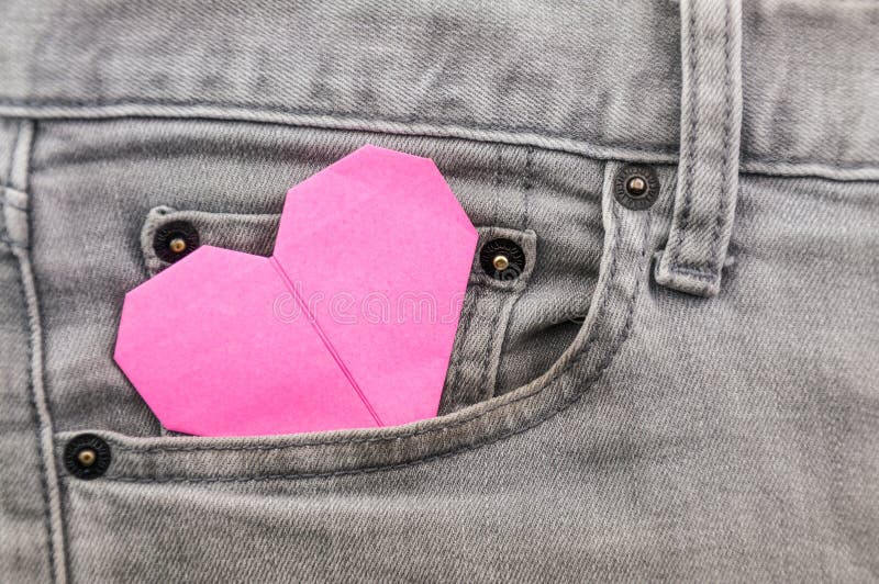 Origami Heart in Grey Jean Pocket Stock Image - Image of jeans, heart ...