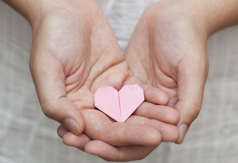 Origami Heart in Human Hands Stock Image - Image of care, human: 45789971