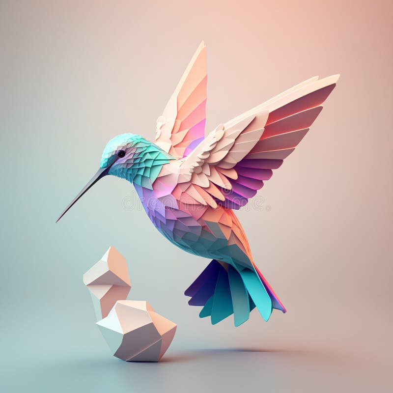 Origami Hummingbird in Origami Style. 3d Illustration Stock ...