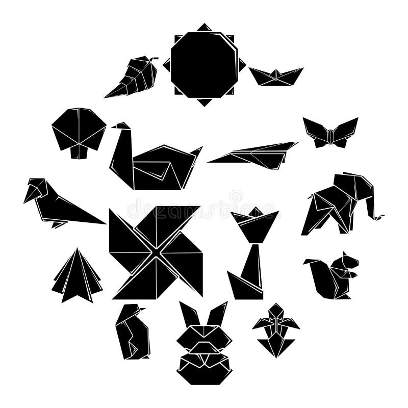 Origami Icons Set, Simple Style Stock Vector - Illustration of leaf ...