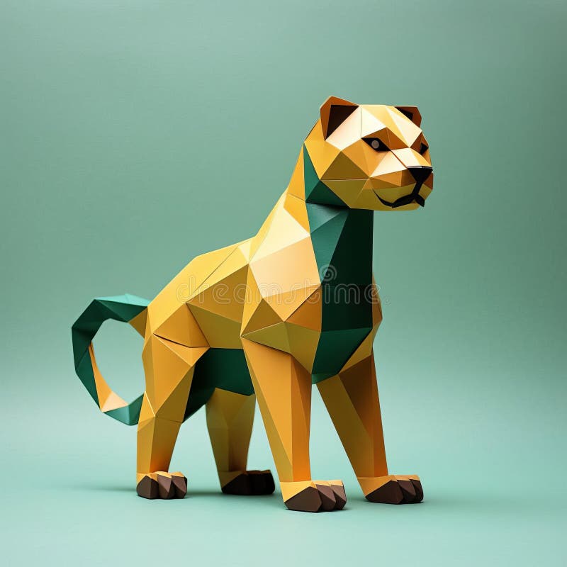 Minimalist Origami Jaguar Composition with Friendly Curiosity Theme ...