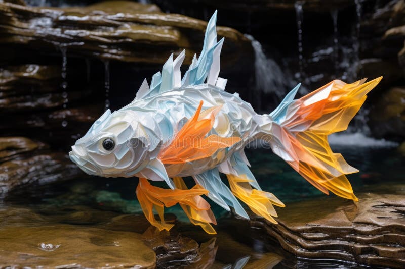 An Origami Koi Fish Swimming in a Clear Mountain Stream Stock Photo ...