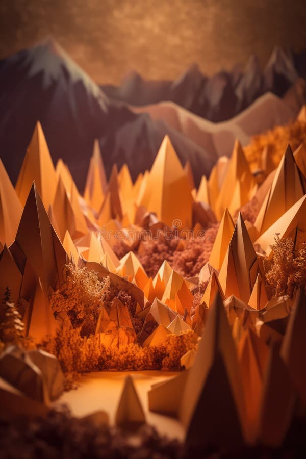 Origami Landscape with Trees and Mountains, Created Using Generative Ai ...