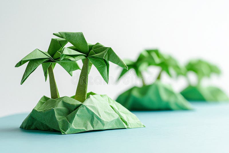 Origami Palm Trees on Stylized Island in Minimalistic Setting Stock ...