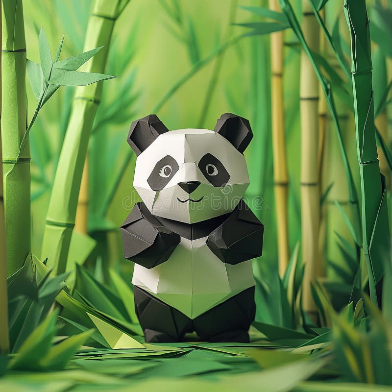 Origami Panda Bamboo Forest Nature Illustration Stock Image - Image of ...