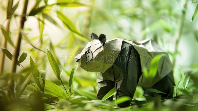 Origami Panda Bear in Bamboo Forest, Extinction Stock Illustration ...