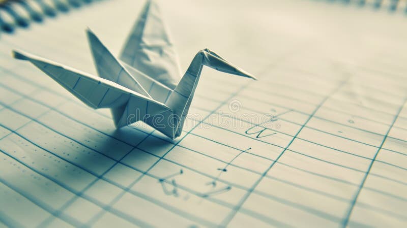A Origami Paper Crane is Sitting on a Sheet of Lined Paper Stock ...