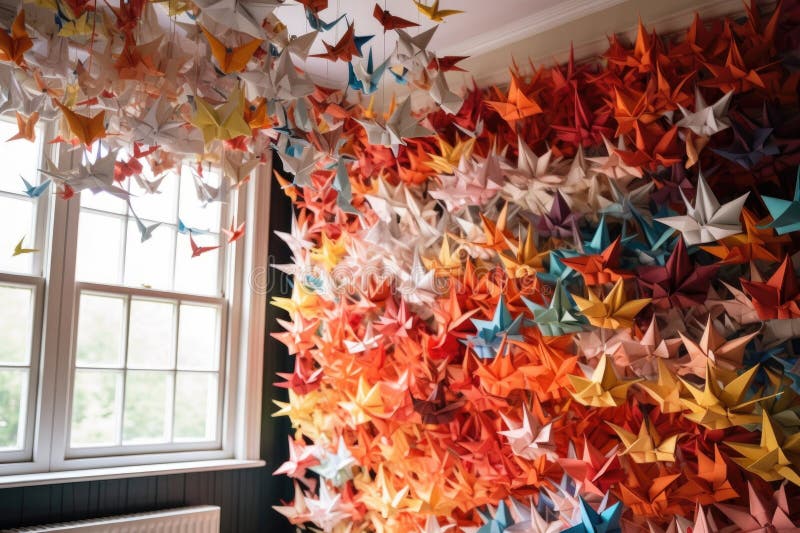 Origami Paper Cranes in Mid-flight Stock Illustration - Illustration of ...