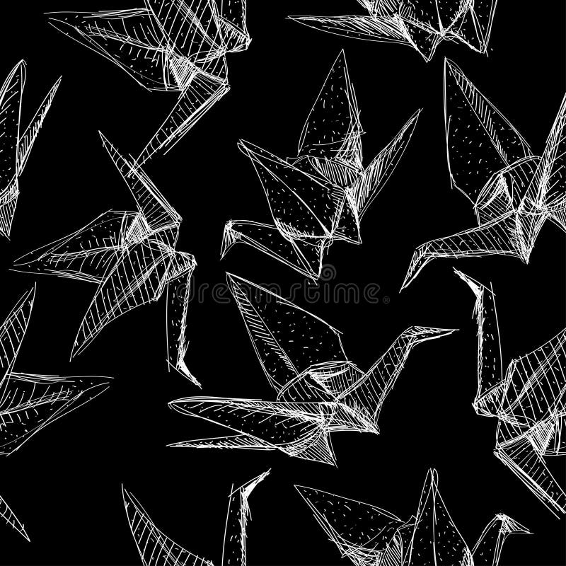 Origami Paper Cranes Sketch Seamless Pattern. Stock Vector ...
