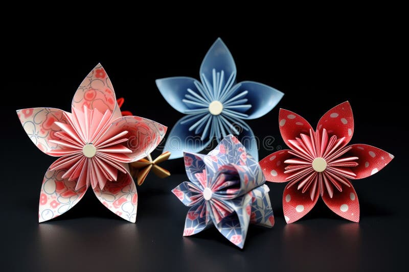 Origami Paper Flower Collection with Geometric Patterns Stock ...