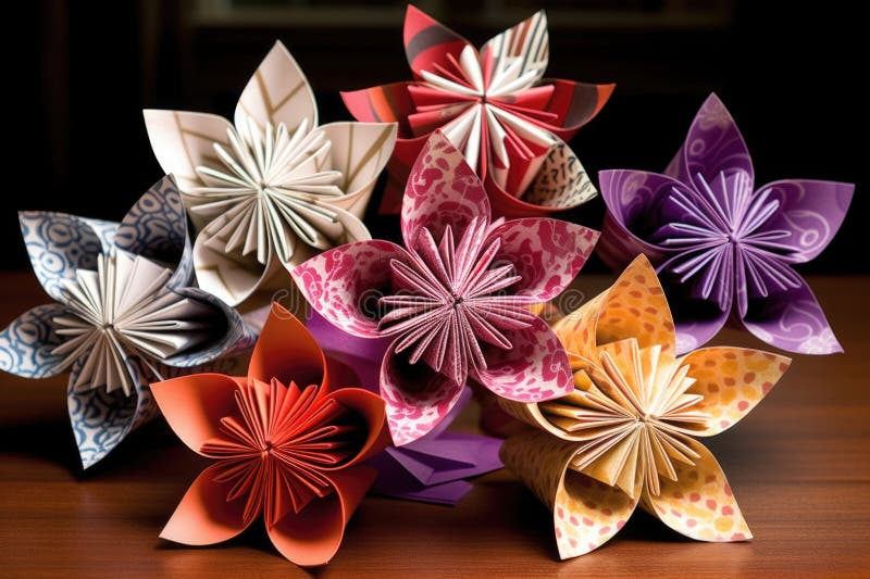 Origami Paper Flower Collection with Geometric Patterns Stock ...