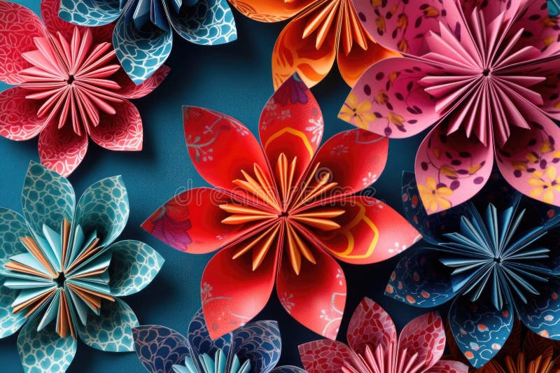 Origami Paper Flower Collection with Geometric Patterns Stock Photo ...