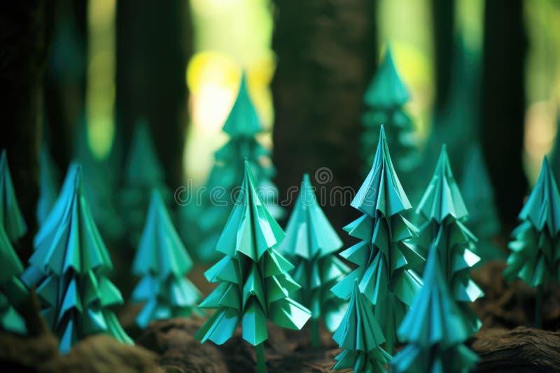 Origami Paper Folded into Miniature Christmas Trees Stock Image - Image ...