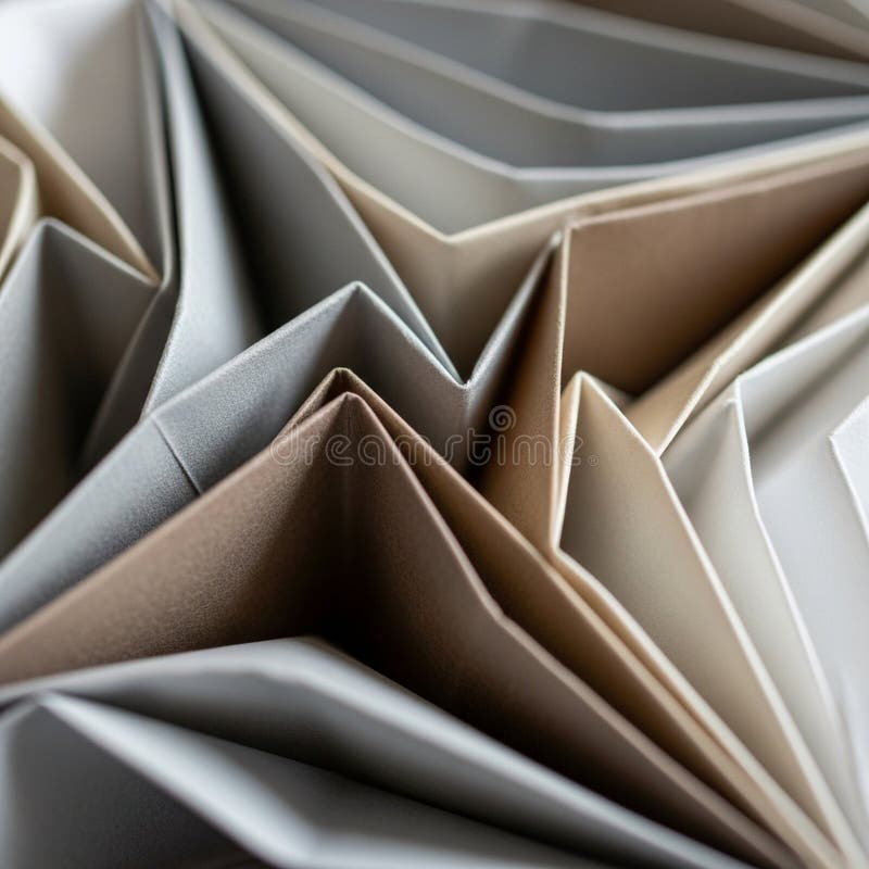 Origami Paper Folds Create Sharp, Angular Patterns in Earthy Tones Including Beige, Stock ...