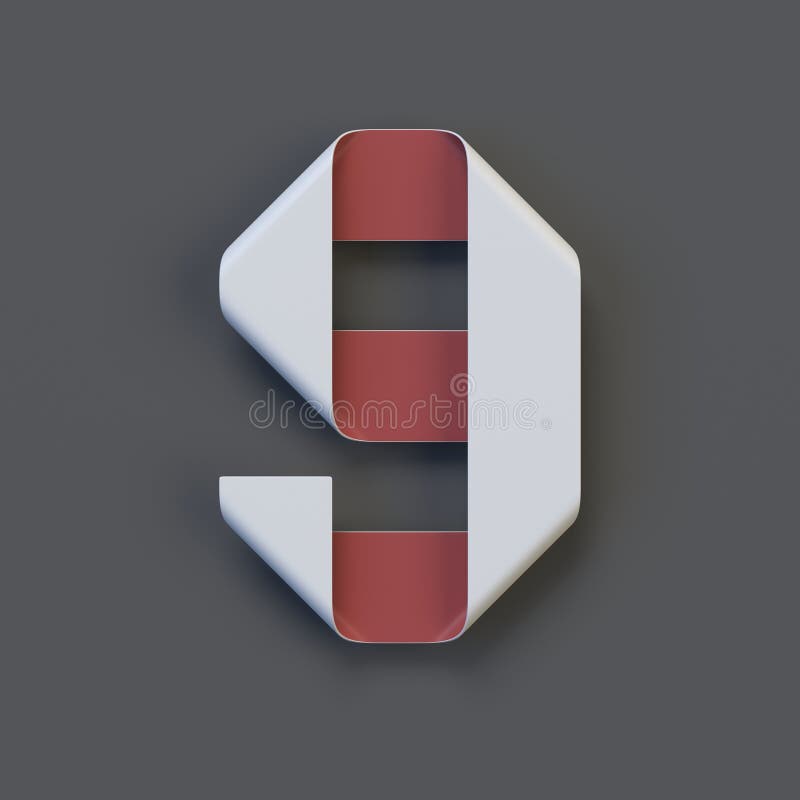 Origami Paper Font, Folded Ribbon Font 3d Rendering, Number 9 Stock ...