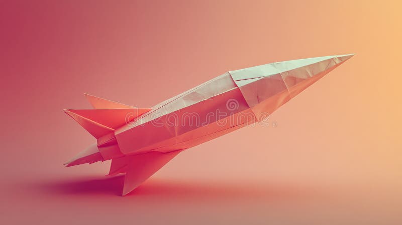 Origami Paper Rocket on Orange Gradient Background. Stock Photo - Image ...