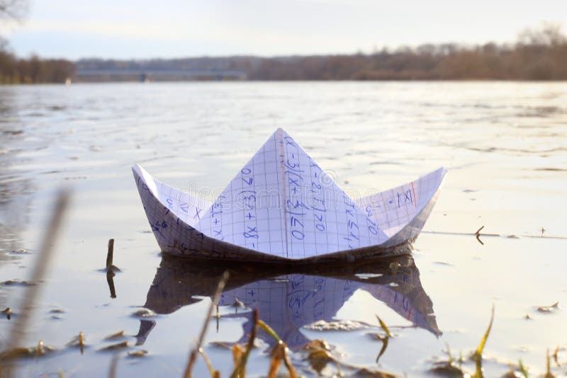 Origami Paper Ship Sailing in River. Stock Photo - Image of outdoor ...