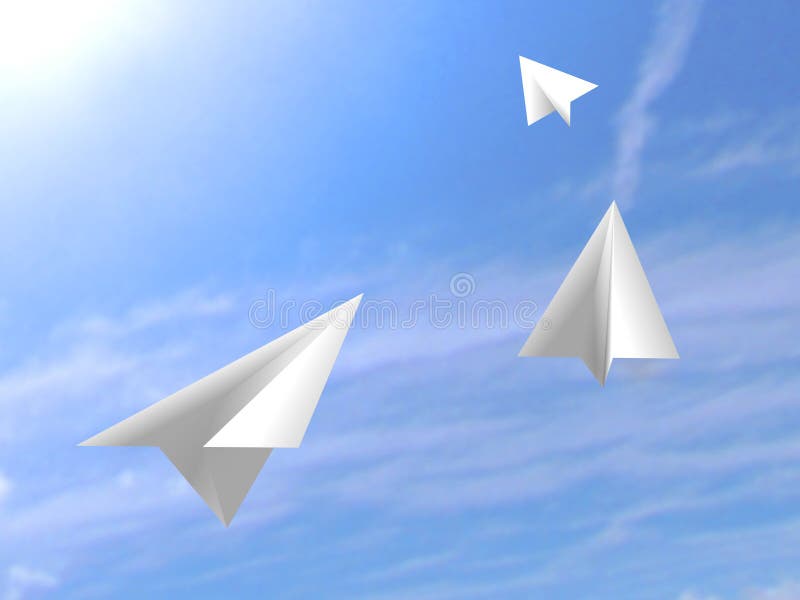 Origami Paper White Airplanes Flying on the Sky Stock Illustration ...