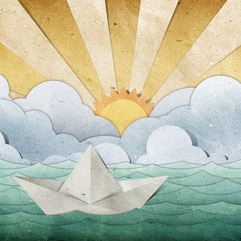 Origami Papierboot Aufbereitete Papierfertigkeit Stock Abbildung ...