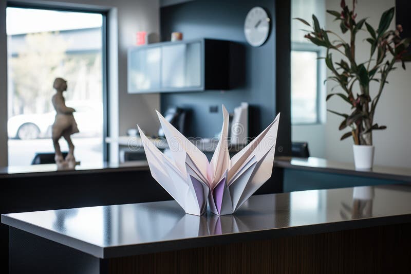 Origami Peace Dove Placed on an Office Reception Desk Stock ...