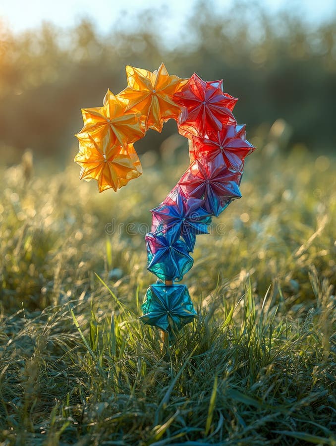Origami Question Mark in a Field at Sunrise. Stock Photo - Image of ...