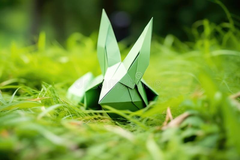 Origami Rabbit on Green Craft Paper Mimicking Grass Stock Image - Image ...