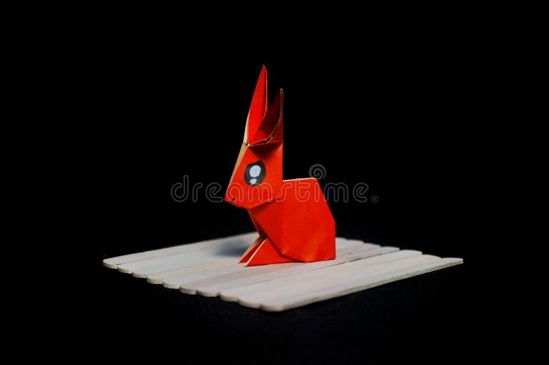 Origami of Red Rabbit on Ice Cream Stick Stock Photo - Image of wheel ...