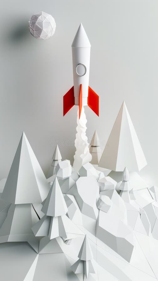 Origami Rocket Launching in a Paper Forest, Minimalist Space ...