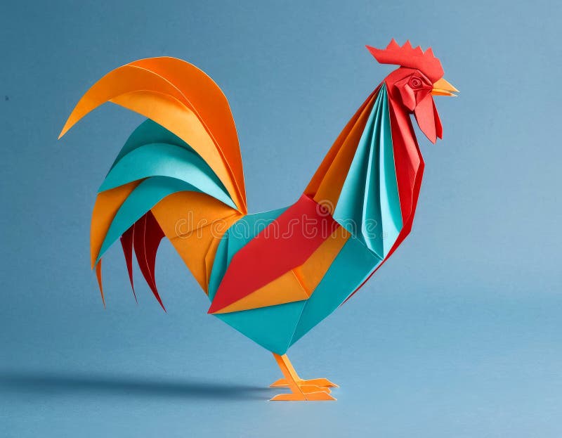 Origami Rooster Made of Colored Paper. Three-dimensional Figurine Stock ...