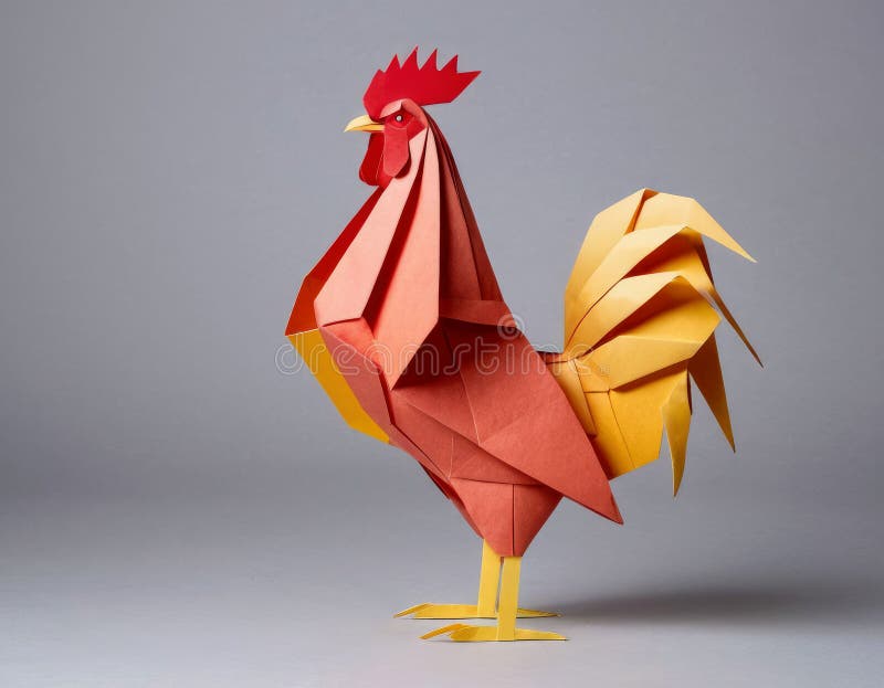 Origami Rooster Made of Colored Paper. Three-dimensional Figurine Stock ...