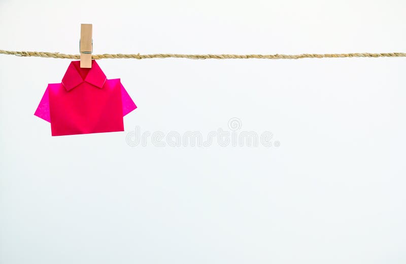 Red Origami Shirt Paper Hanging on Rope Stock Photo - Image of positive ...